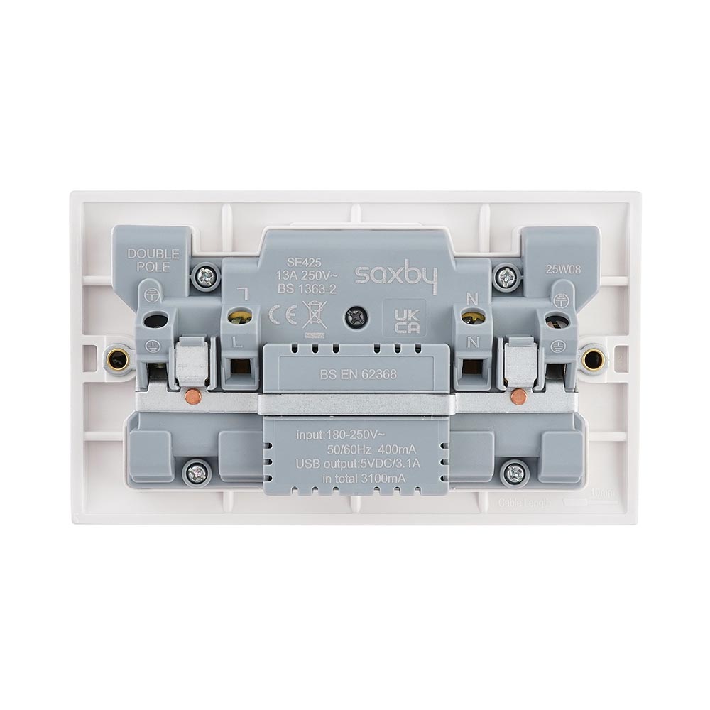 Curved Edge 13A 2G DP Switched Socket with 15.5W USB A+C