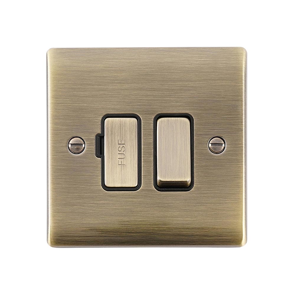Raised Screwed 13A Switched Fused Spur Unit - Antique Brass With Black ...