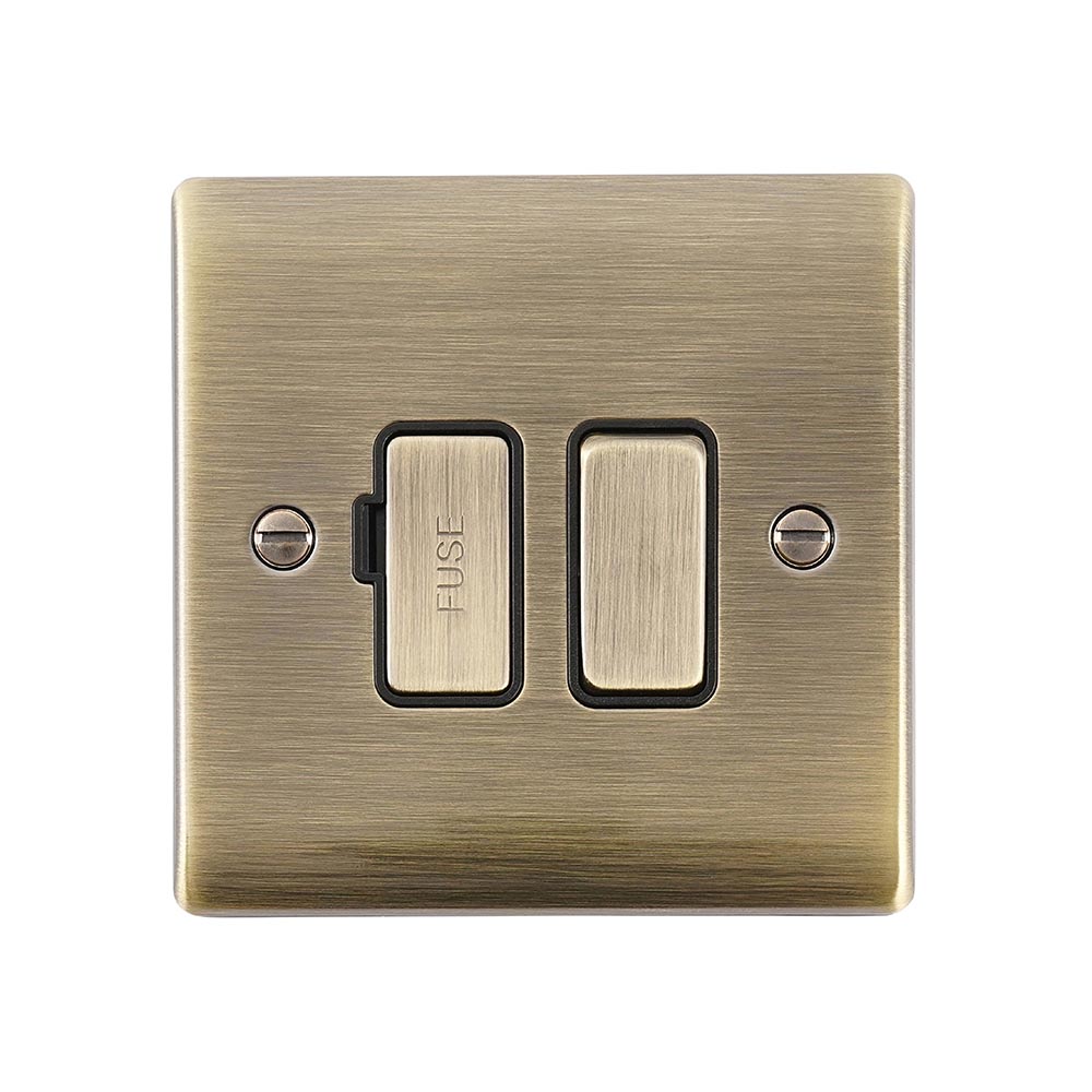 Raised Screwed 13A Switched Fused Spur Unit - Antique Brass With Black ...