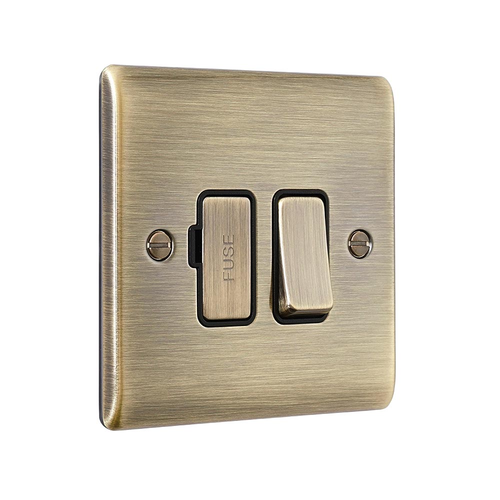 Raised Screwed 13A Switched Fused Spur Unit - Antique Brass With Black ...