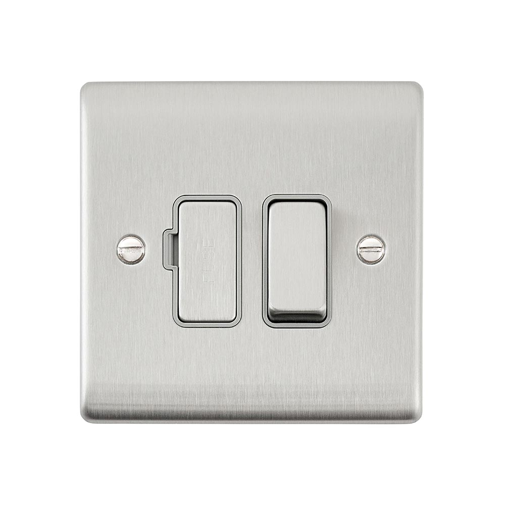 Raised Screwed 13A Switched Fused Spur Unit - Brushed Steel With Grey ...