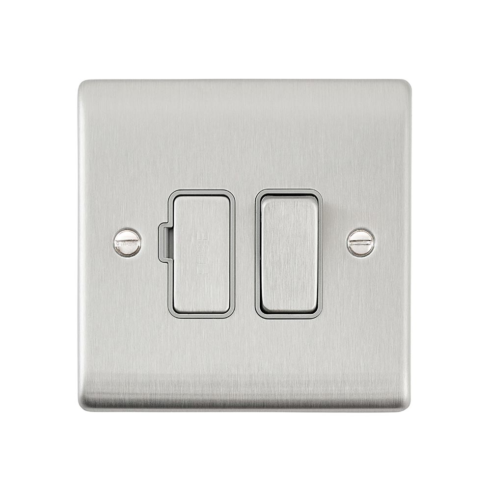 Raised Screwed 13A Switched Fused Spur Unit - Brushed Steel With Grey ...
