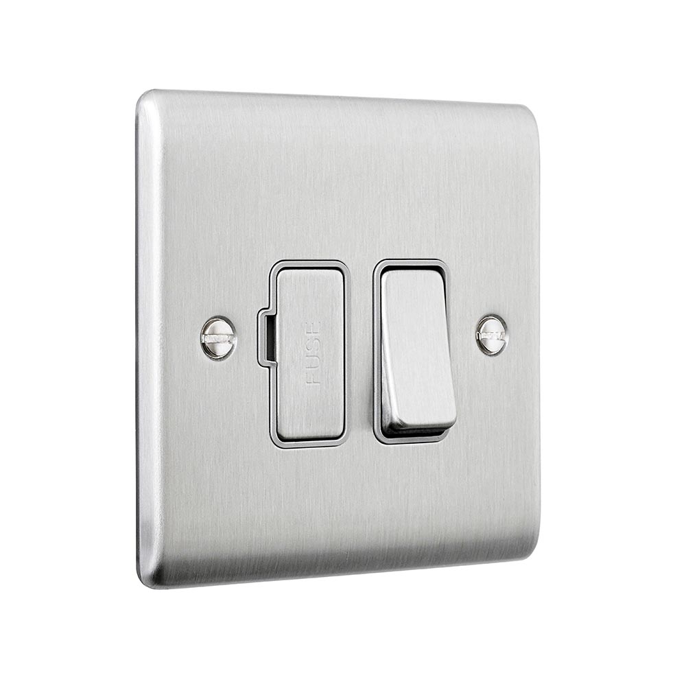 Raised Screwed 13A Switched Fused Spur Unit - Brushed Steel With Grey ...