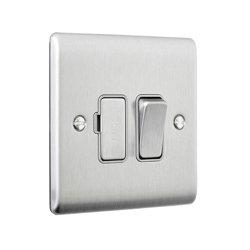 Raised Screwed 13A Switched Fused Spur Unit - Brushed Steel With Grey ...