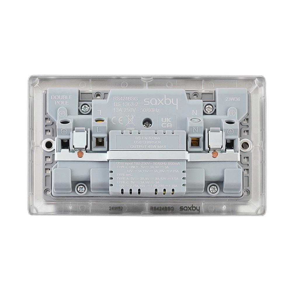 Raised Screwed 13A 2G DP Switched Socket with 45W USB A+C - Brushed ...