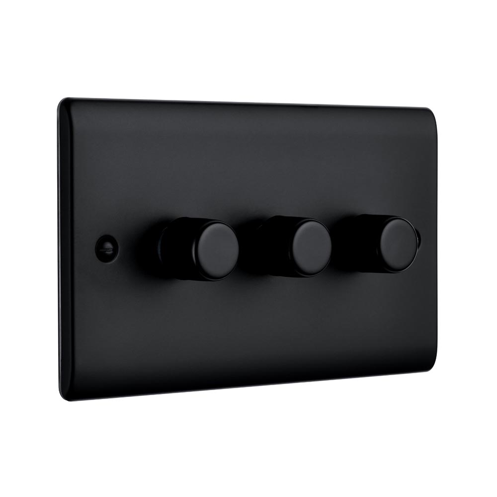 Raised Screwed 3G LED Dimmer 5-100W - Matt Black