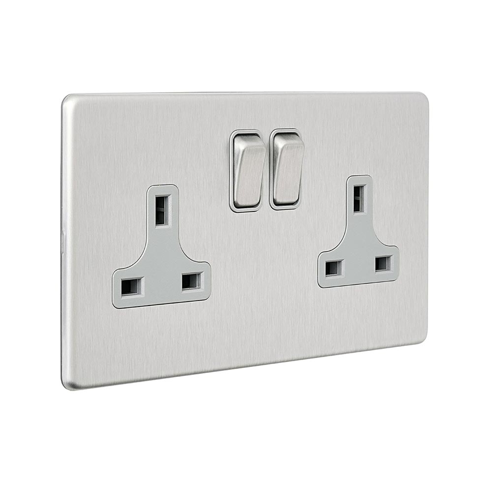 Screwless 13A 2G DP Switched Socket with 45W USB A+C - Brushed Steel ...