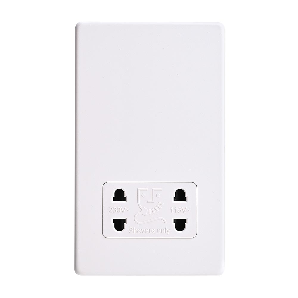 Screwless Dual Voltage Shaver Socket - Matt White With White Insert