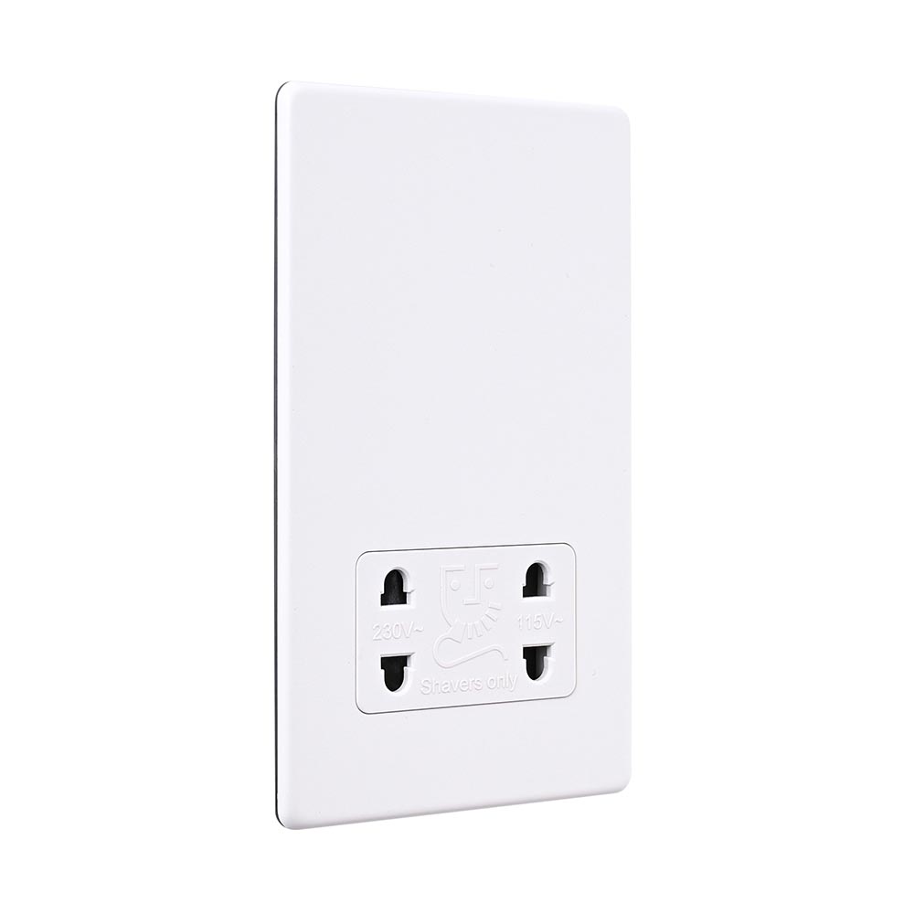 Screwless Dual Voltage Shaver Socket - Matt White With White Insert