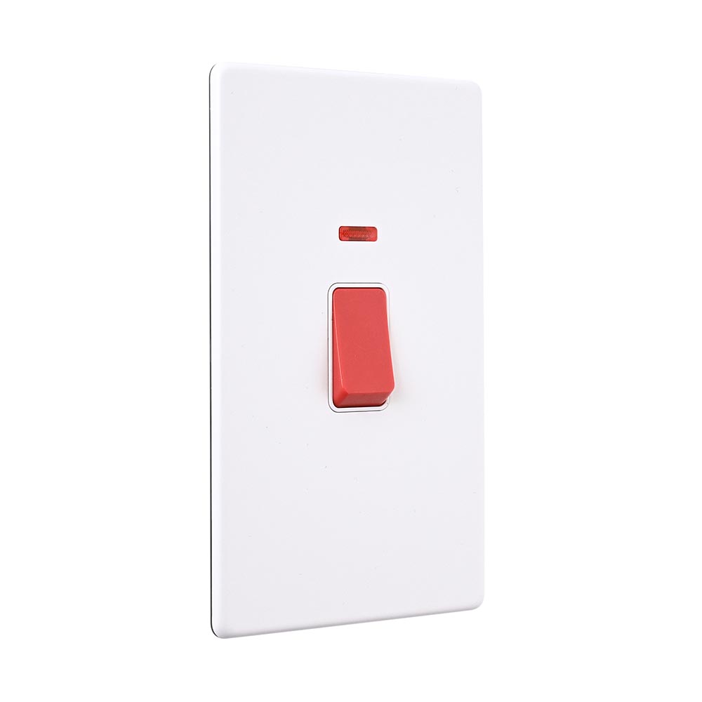 Screwless 45A Large Plate DP Switch with Neon - Matt White With White ...