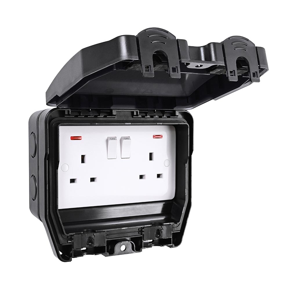 Weatherproof 13A 2G DP Switched Socket - Black